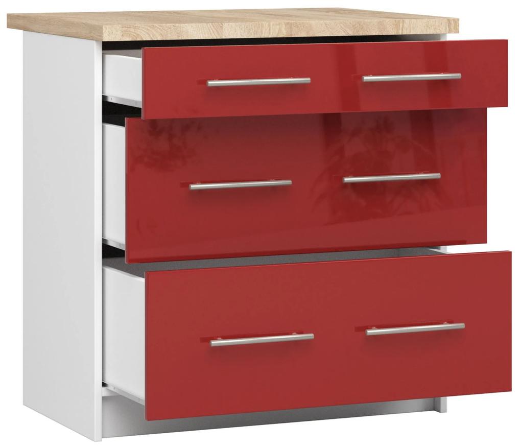 Dolní kuchyňská skříňka Ozara S80 3SZ (bílá + červený lesk). 1071130
