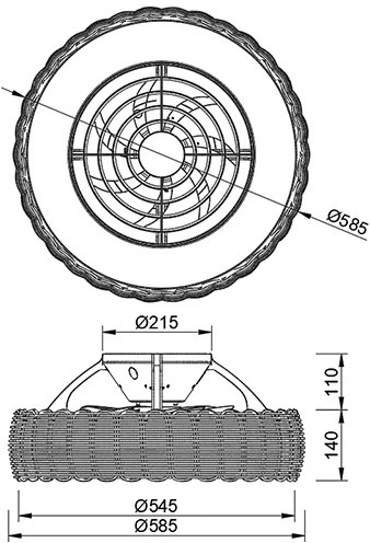 Mantra Kilimanjaro Mini, ratanový ventilátor se svítidlem LED 55W 2700-5000K, dálkový ovladač, průměr 58,5cm, IP44
