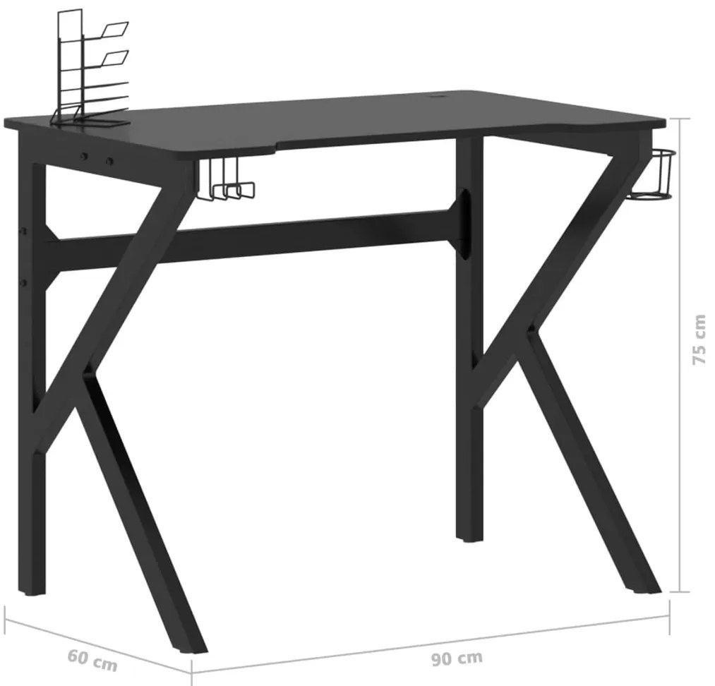 vidaXL Marketos Herní stůl s nohami ve tvaru K černý 90 x 60 x 75 cm