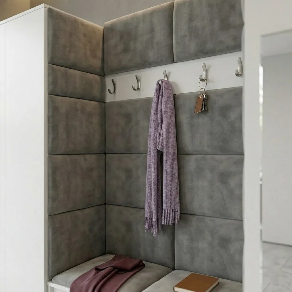 Předsíňová stěna Trinity 10 s čalouněnými panely, 280 cm, bílá / šedá