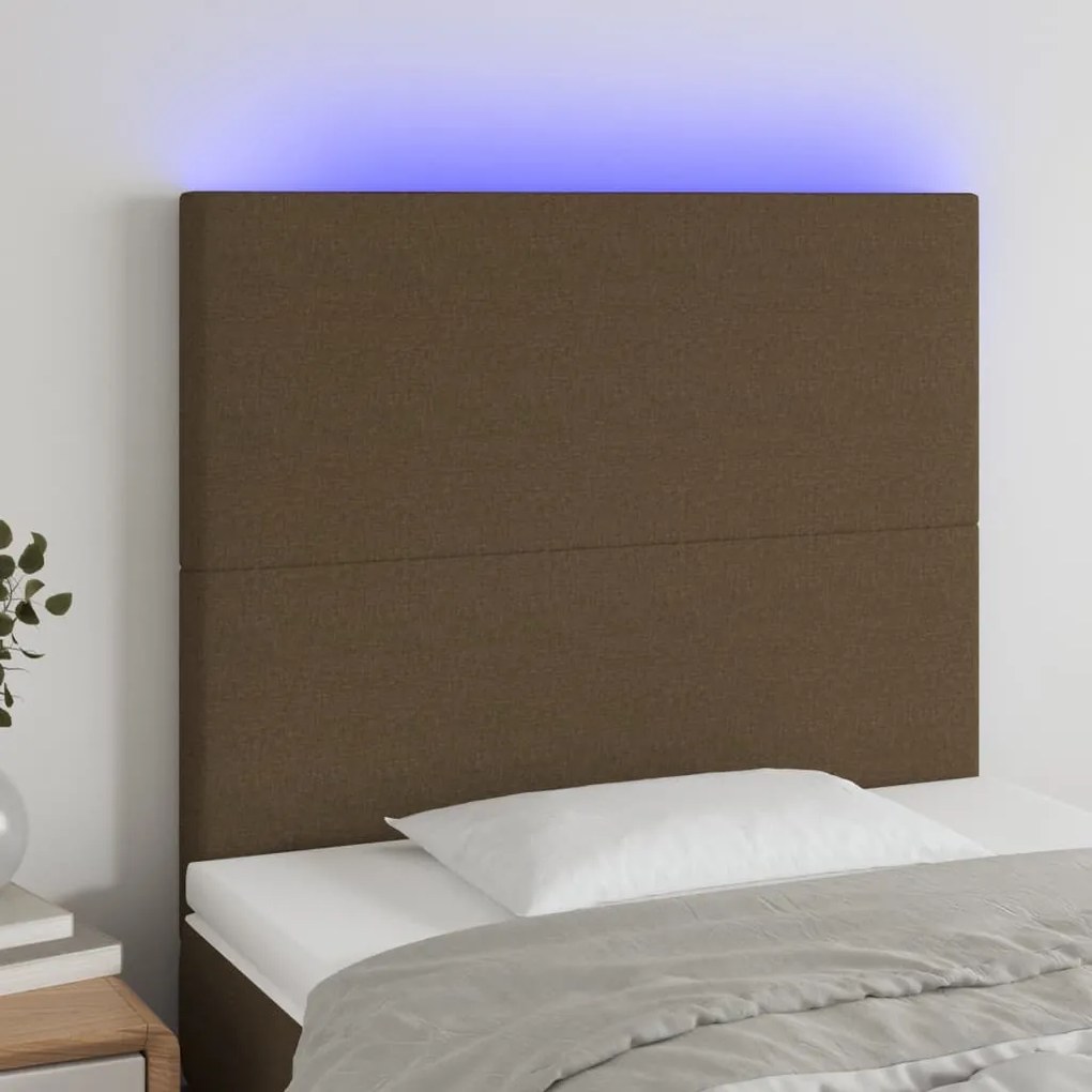 Čelo postele s LED tmavě hnědé 90x5x118/128 cm textil 3122129