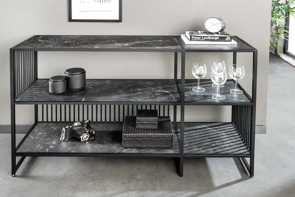 Moderní knihovna Skövde v mramorovém vzhledu 120cm