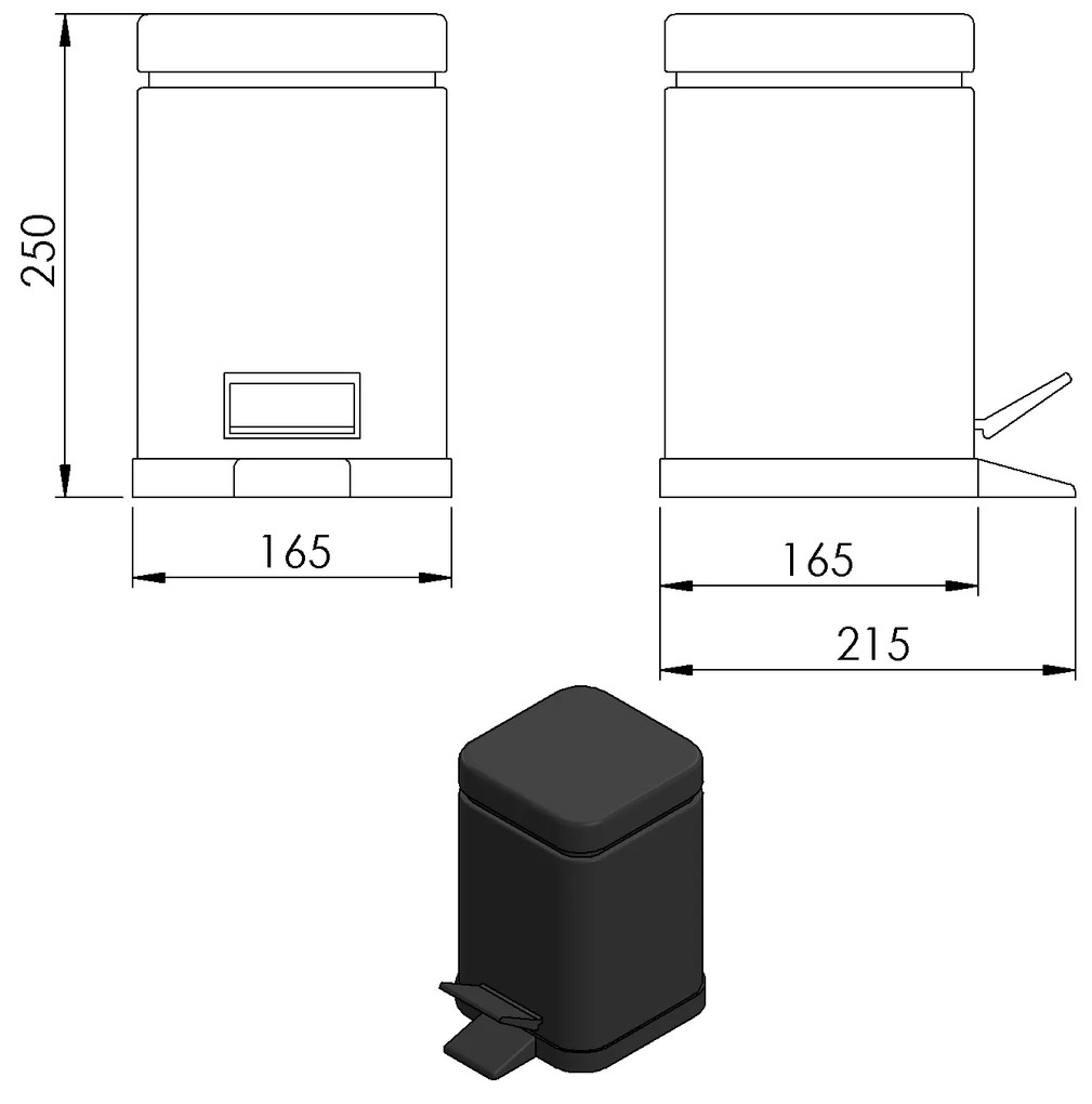 Gedy, ARGENTA Odpadkový koš 3l, Soft Close, černá matná, 220914