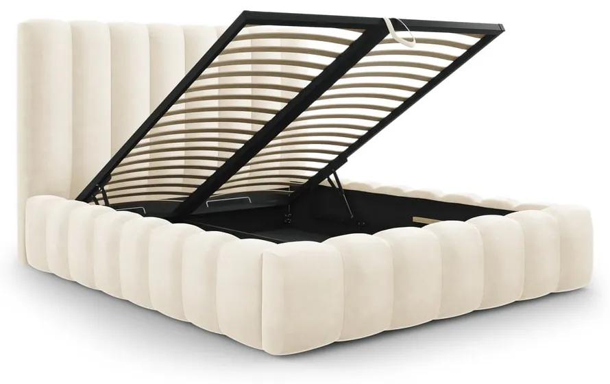 Béžová čalouněná dvoulůžková postel s úložným prostorem s roštem 160x200 cm Kelp – Micadoni Home