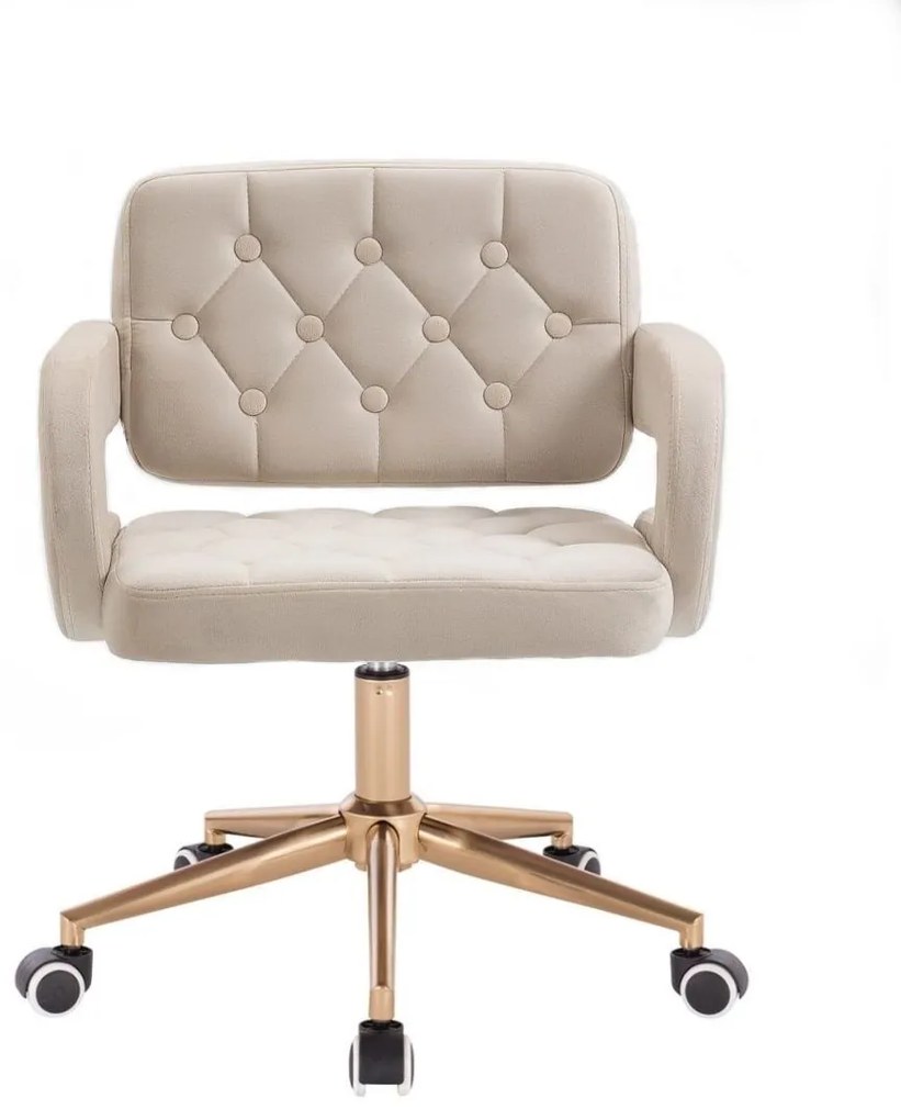 LuxuryForm DESIGN Otočná židle ADRIA VELUR na zlaté podstavě s kolečky - krémová