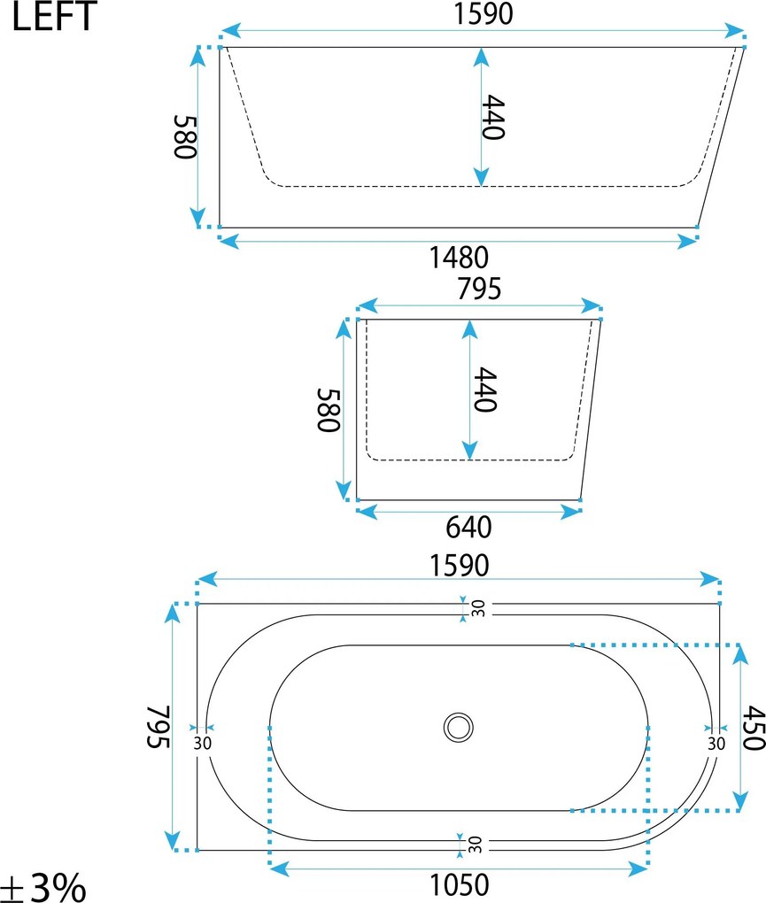 Rea Sydney, akrylová rohová vana 160x75 cm, levá strana, bílá lesklá, REA-W0252