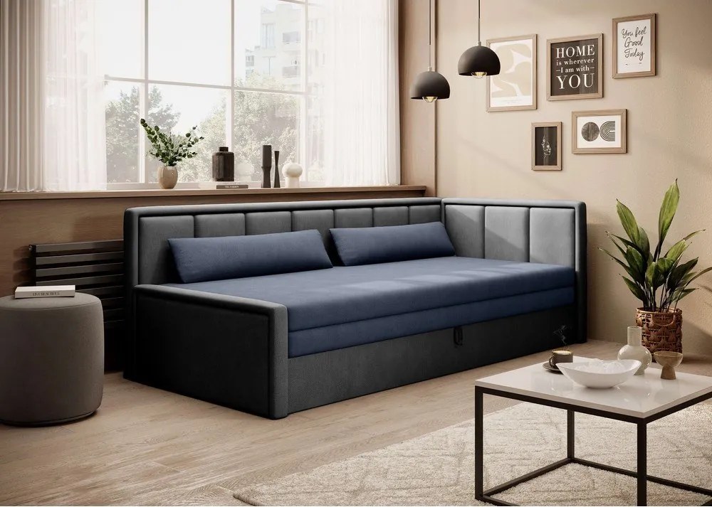 Modrá/šedá žinylková rozkládací/s úložným prostorem pohovka 214 cm Fulgeo – ELTAP