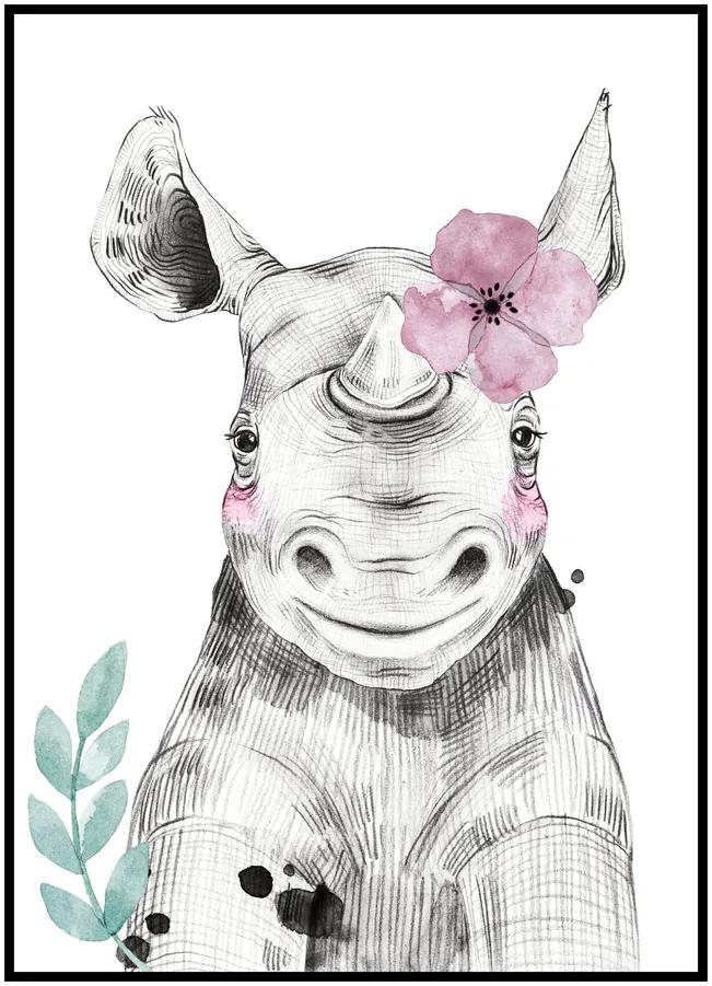 Plakát Nosorožec Rozměr plakátu: 50 x 70 cm, Varianta nosorožce: Nosorožec s kytičkou