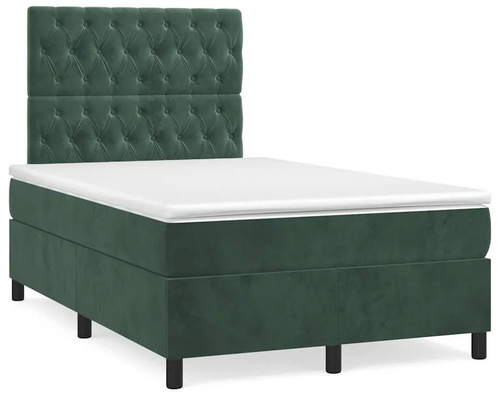 Box spring postel s matrací a LED tmavě zelená 120x190 cm samet 3270332