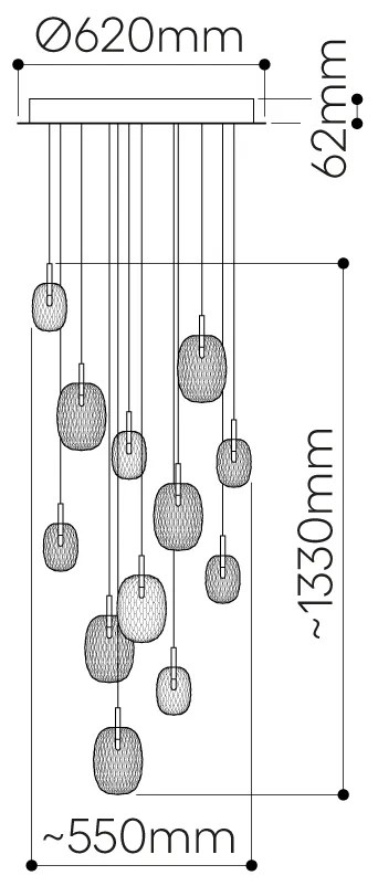 Bomma Metamorphosis skleněné závěsné svítidlo, 12x Ø 124 mm