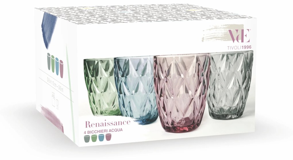 VILLA D’ESTE HOME TIVOLI Set sklenic na vodu Rinascimento 4 kusů, barevný, 240 ml