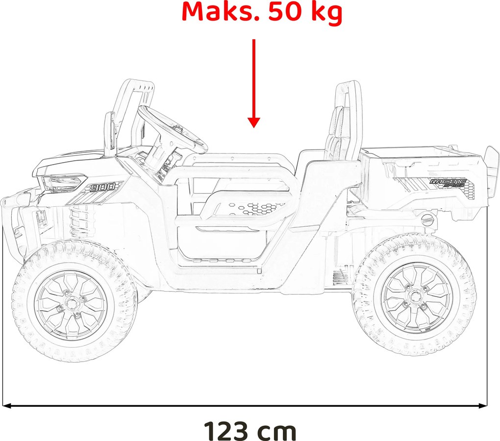 Ramiz Dětské auto Pick-Up Speed 900 bílé + pohon 4x4 + pohyblivá korba + zavazadlový prostor + dálkové ovládání + lopatka + LED a zvuky