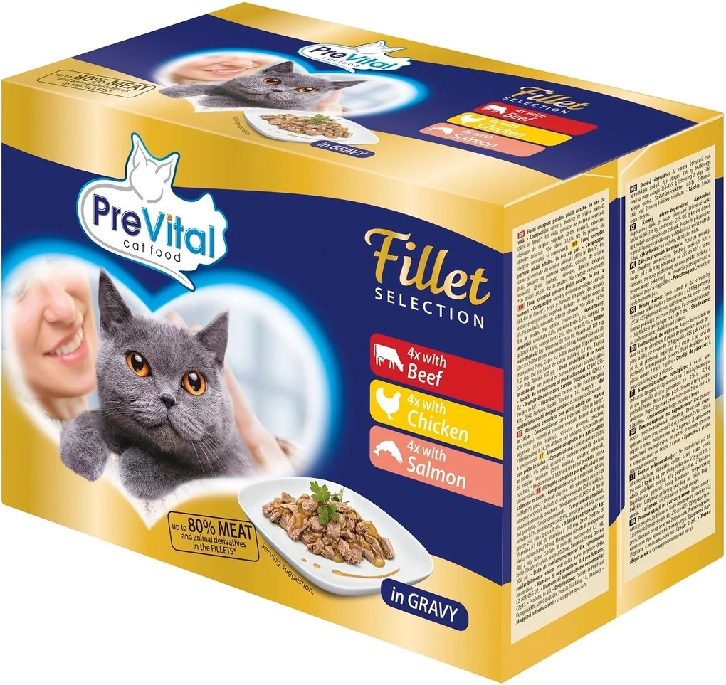 PreVital Kapsičky pro kočky NATUREL dušené filetky v omáčce 12 x 85 g