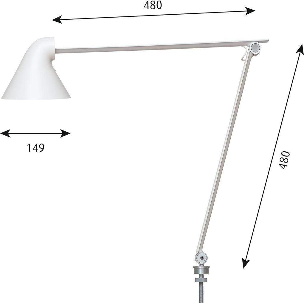 Lampa na pracovní stůl NJP LED 2700 K s nástavcem na desku, průměr 10 cm světlý šedá