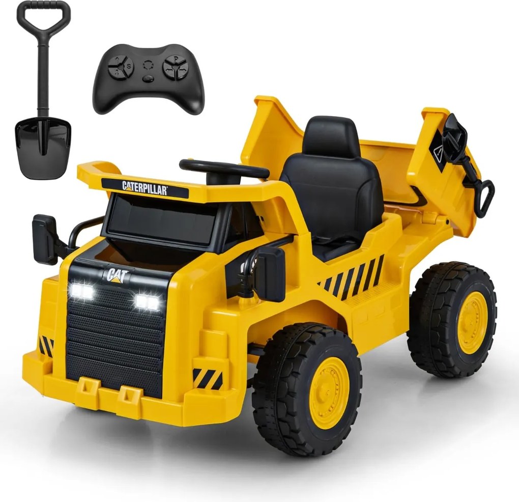 Costway Dětské elektrické auto Caterpillar 12 V skládací sklápěč s pískovou