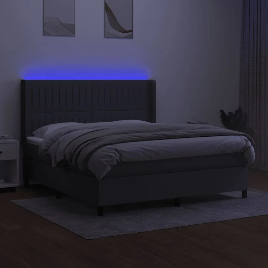 Box spring postel s matrací a LED tmavě šedá 160x200 cm textil 3138486