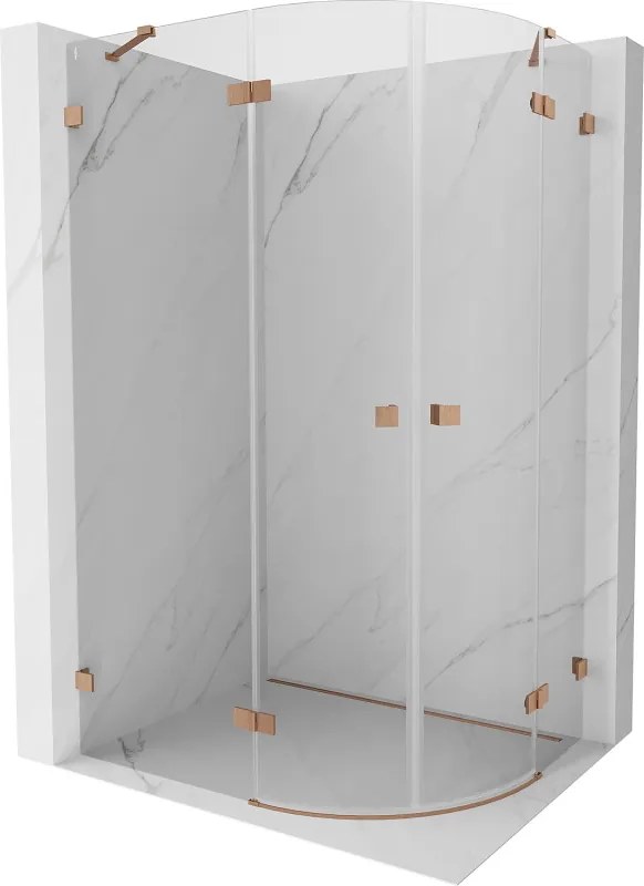 Mexen Lunar, půlkruhový sprchový kout naklápěcí doleva 100 x 70 cm, 8mm čiré sklo, profil měděná matná, 833-100L-070P-65-00