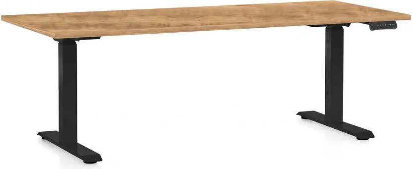 Výškově nastavitelný stůl OfficeTech C, 180 x 80 cm, černá podnož, dub zlatý