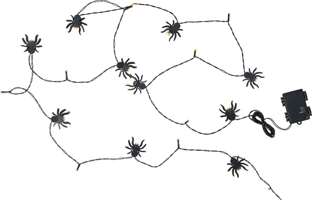 Světelný LED řetěz / Halloweenská LED pavučina (pavouci)