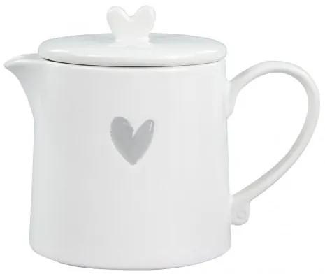 Konvice na čaj Bastion Collections bílá s šedým srdcem keramika 13x12 cm  1litr | BIANO