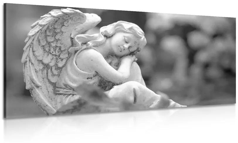 Obraz spokojený anděl v černobílém provedení