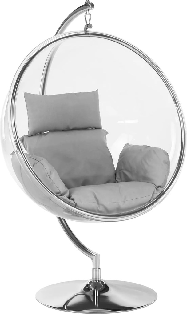 Závěsné křeslo se stojanem, transparentní/stříbrná/šedá, BUBBLE NEW TYP 3