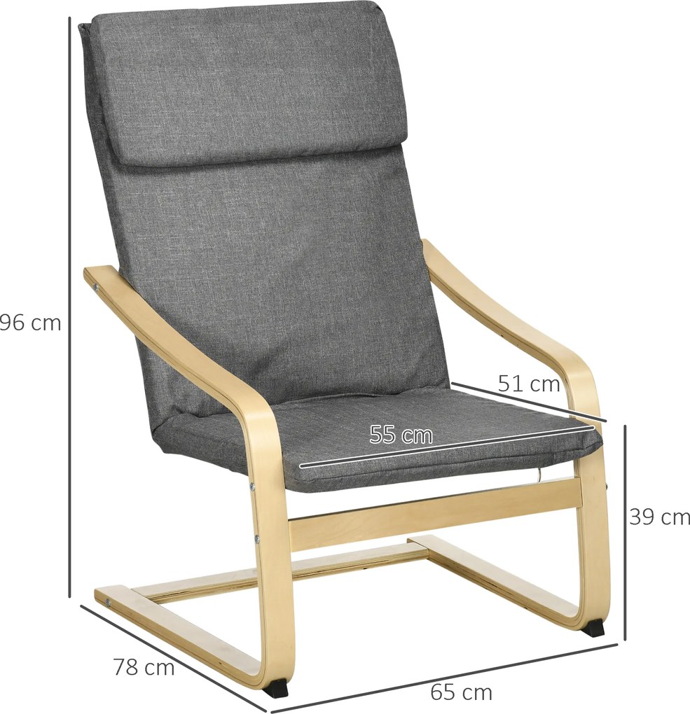 HOMCOM Relaxační křeslo polohovatelné s polštářem Otočná židle jídelní židle vzhled lnu tmavě šedá bříza 66,5x80x99cm do obývacího pokoje | Aosom.de