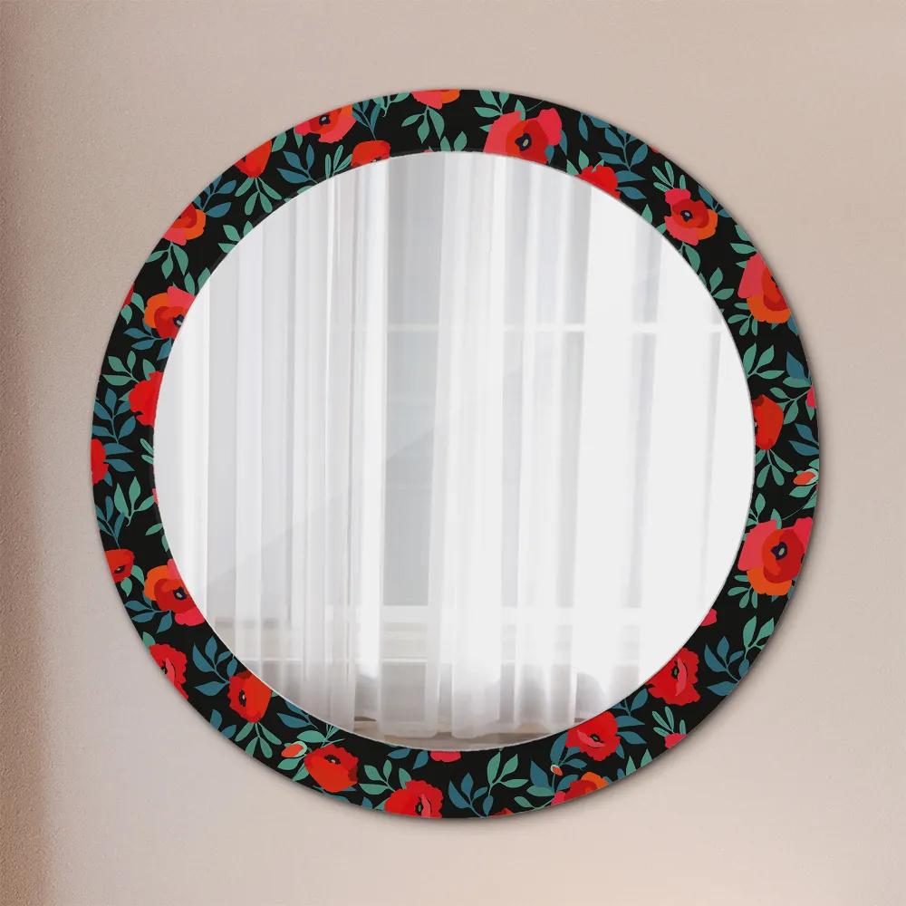 Kulaté dekorativní zrcadlo Červené semeno máku fi 80 cm