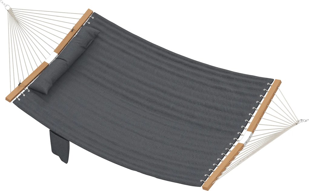 Houpací síť Outdoor 200x140 cm, dvouvrstvá houpací síť s kapsou na zásobník na hlavu, dřevěné tyče do 200 kg