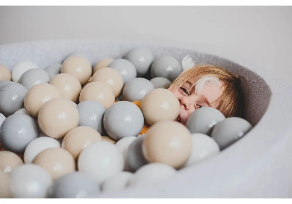 Šedý látkový bazének s míčky ø 90 cm výška 30 cm Montessori – Meowbaby