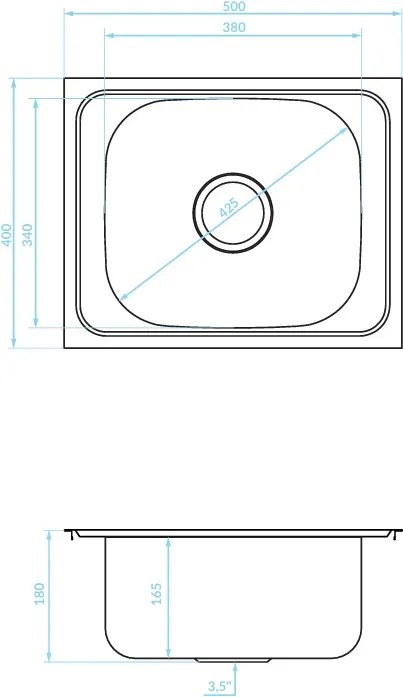 Kuchinox Orion, 1-komorový nerezový dřez 500x400x180 mm + sifon, ocelová, LAV-SKO_010T