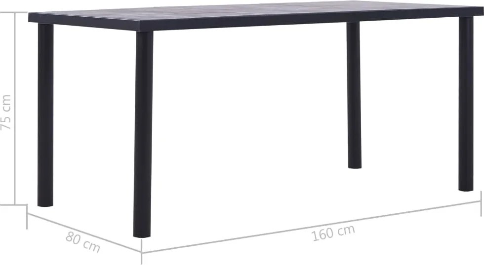 Jídelní stůl černý a betonově šedý 160 x 80 x 75 cm MDF 281859