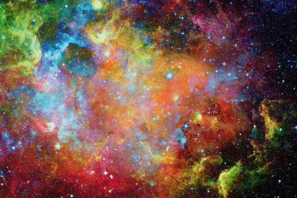 DIMEX | Samolepicí vliesová fototapeta na zeď Prvky galaxie MA-5-2299 | 375 x 250 cm | zelená, červená, černá, oranžová