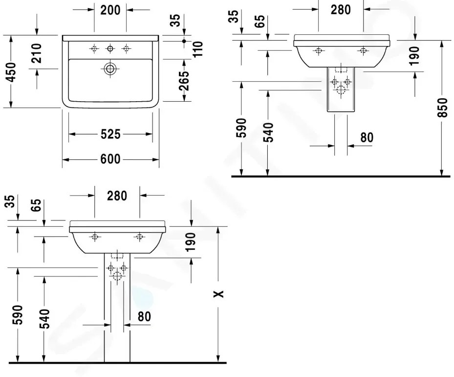 DURAVIT - Starck 3 Umyvadlo 600x450 mm, s přepadem, s otvorem pro baterii, bílá (0300600000)