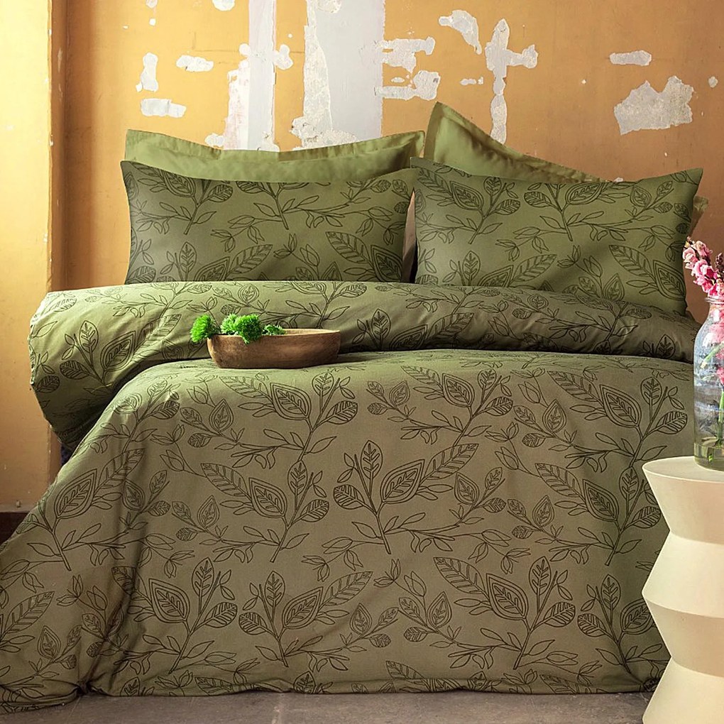 SATÉNOVÉ POVLEČENÍ LUXURY GREEN 160X200 CM, 2KS 70X80 CM LISTY