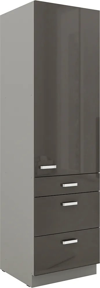 GREY gr | vysoká skříňka 60 DKS-210 3S1F potravinová | UNI DVÍŘKA | 60 cm | PREMIUM BOX | světle šedá/tmavě šedá lesk