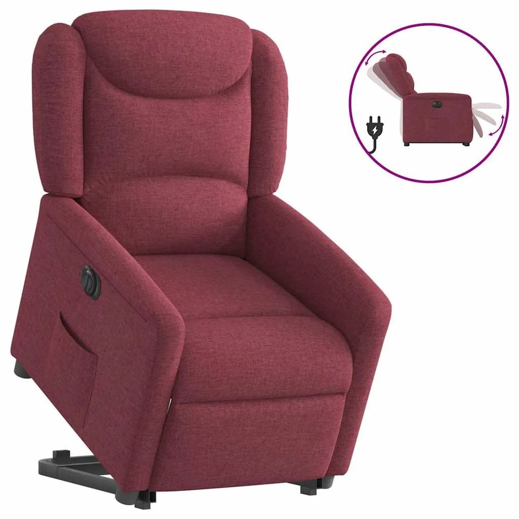 Elektrické zvedací polohovací křeslo vínové textil 3303217