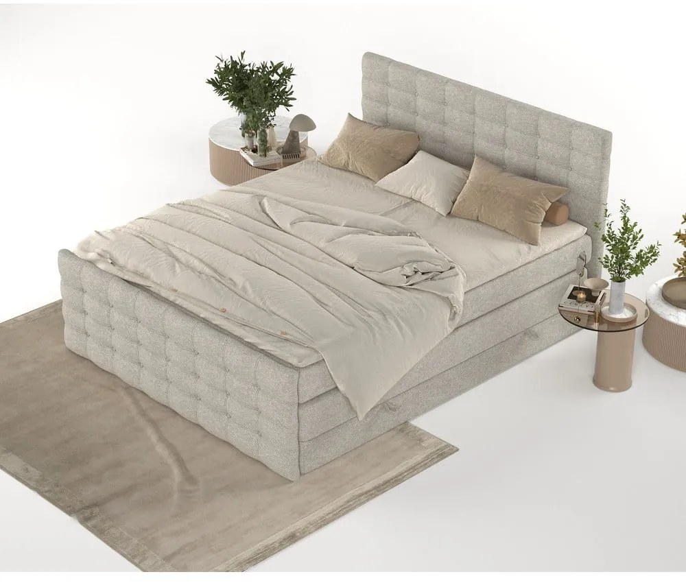 Béžová boxspring postel s úložným prostorem 200x200 cm Blend – Maison de Rêve