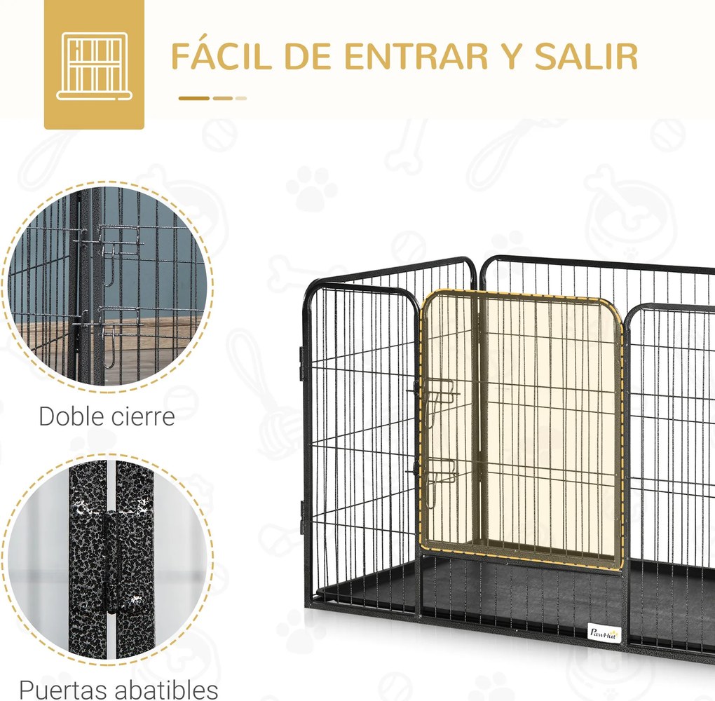 PawHut Obdélníkový Ohrádka pro Psi 4-panely Ocel 109x74x71 cm s Dvouvrstvými Dveřmi a Odnímatelným Táckem pro Venkovní a Vnitřní použití