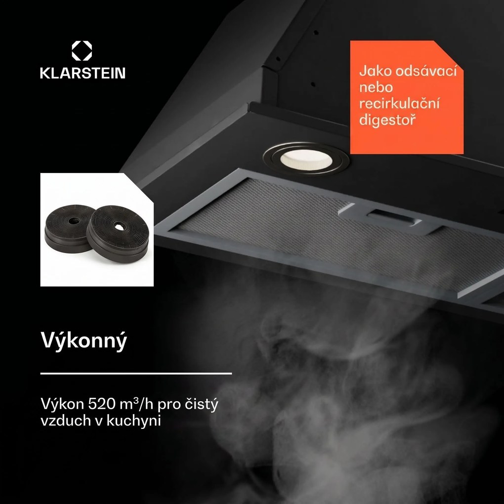 Klarstein Paolo 72, vestavná digestoř, 72 cm, 520 m³/h, LED Touch, A++