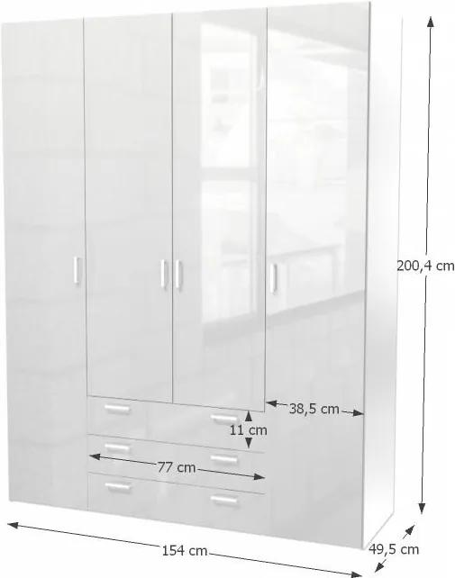 Skříň, 4 - dveřová, bílá extra vysoký lesk HG, GWEN 70429