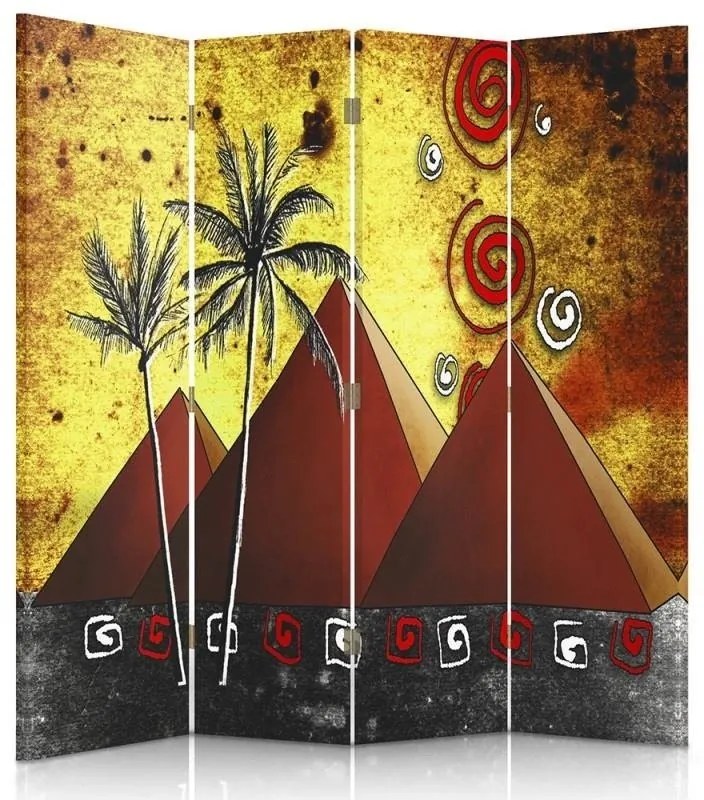 Ozdobný paraván Afrika Pyramidy Palmy - 145x170 cm, čtyřdílný, klasický paraván