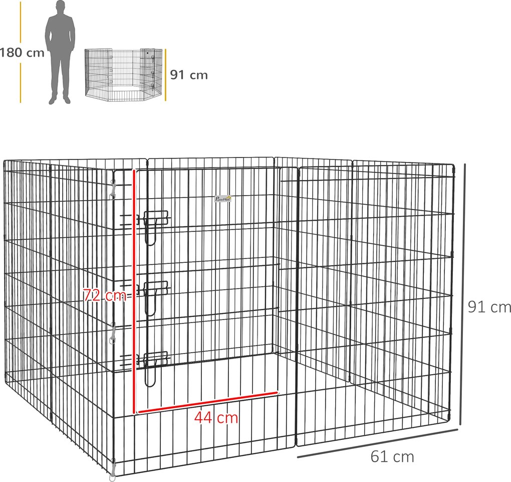 PawHut modulární ohrádka pro psy, králíky a malé mazlíčky – skládací drátěný plot do interiéru i exteriéru se zamykacími dveřmi, 8 panelů, 61 x 91 cm…
