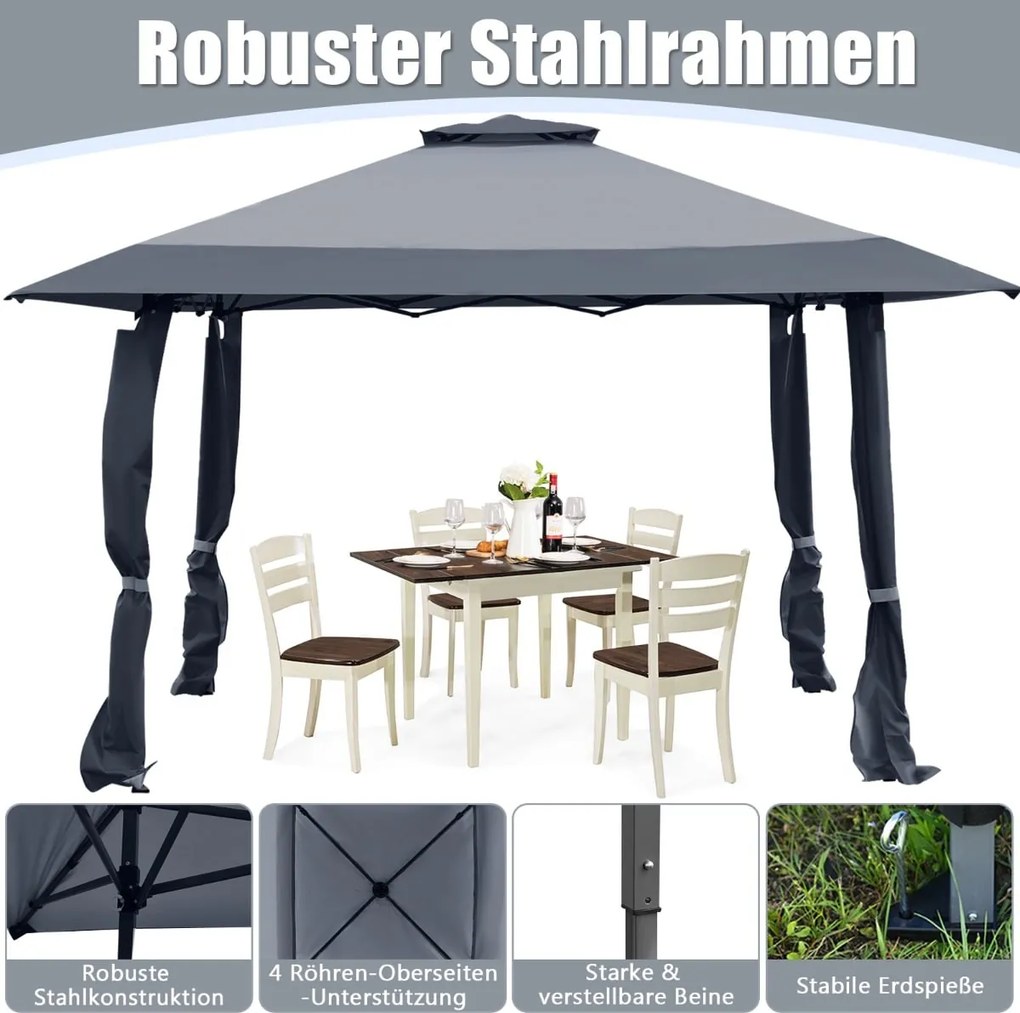 Costway 4 m x 4 m Poskytovatel stínění pro velký eventový stan s 2-vrstvou šedou