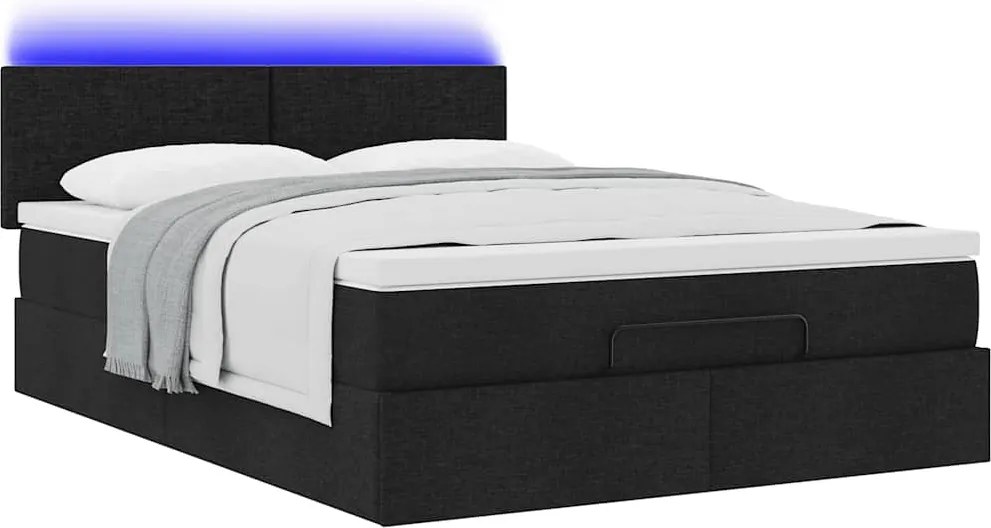 Osmanská postel s matrací & LED diody černá 140x190 cm látka 3312224