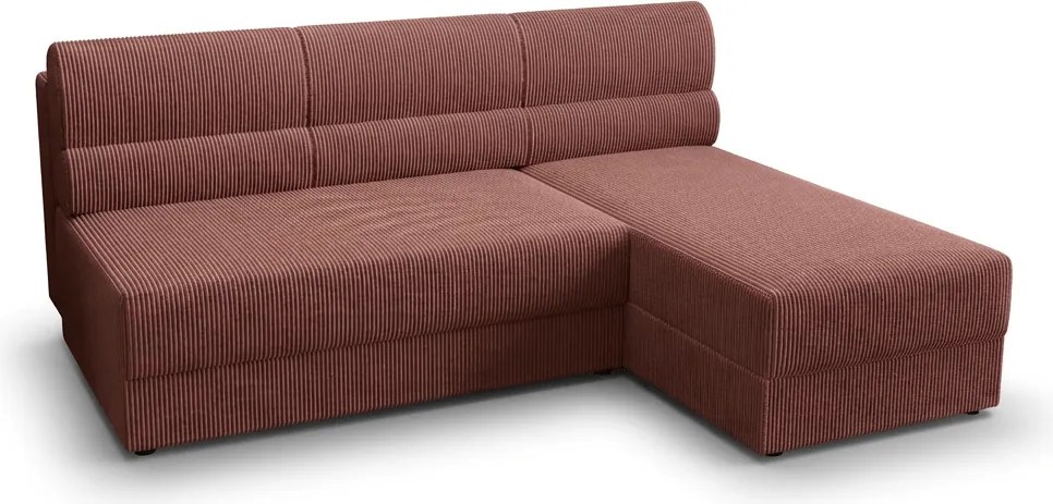 Rozkládací oboustranná sedací souprava do L TAVERO SLIM 201x140 cm, tmavě růžová