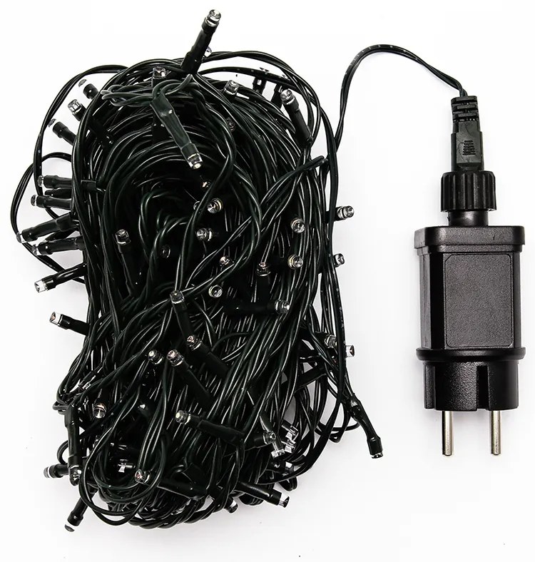 LED světelný řetěz, venkovní, 20 m, barevný, 100 diod, černý kabel, IP44, vč. zdroje