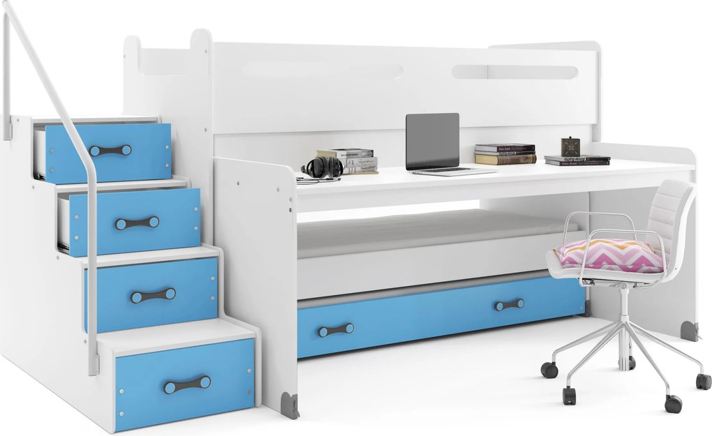 SMB Dětská patrová postel se stolem a šuplíky MAXI 3, 80x200+80x190 cm Barva šuplíku: Zelená