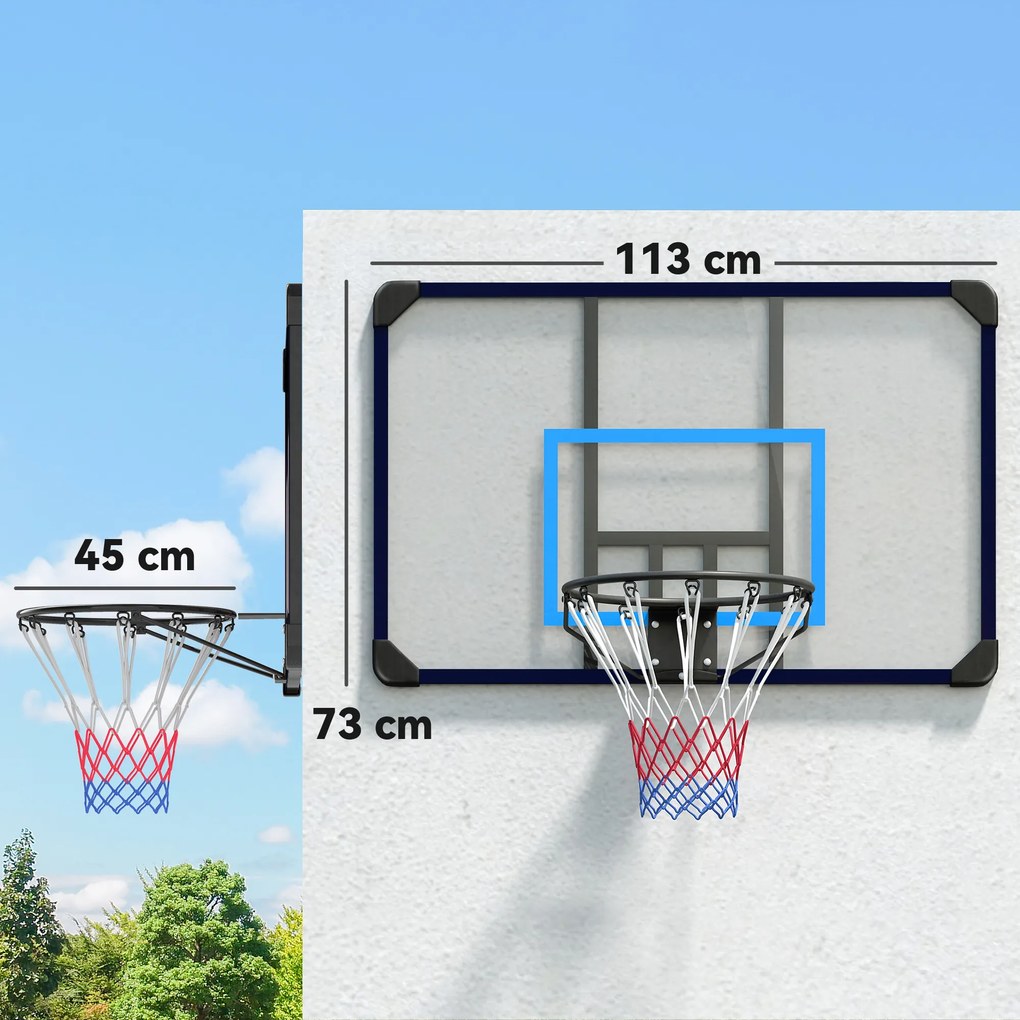SPORTNOW nástěnný basketbalový koš Basketbalová deska s košem a sítí pro venkovní použití, ocel, 113 x 61 x 73 cm, ideální pro zahradu a hřiště