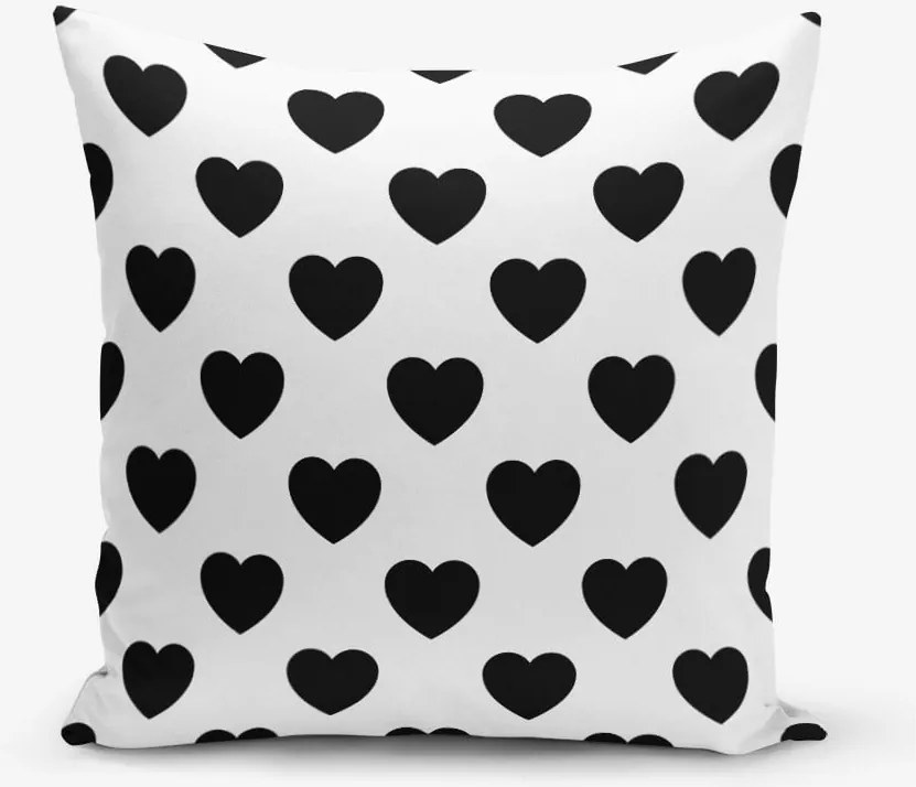 Černobílý povlak na polštář s motivy srdíček Minimalist Cushion Covers, 45 x 45 cm